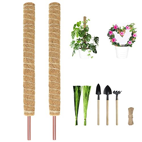 SMINDER Moss Pole for Plants Monstera, 2PCS 47.2 Inch Bendable Plants Stakes, Coco Coir Pole Potted Plants Support, Plant Sticks for Indoor Climbing & Growing Upwards