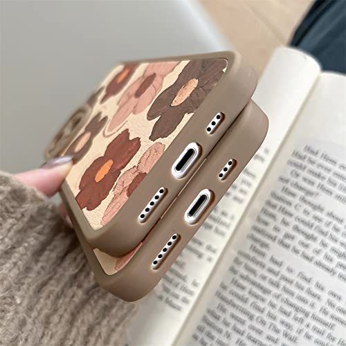 Cute Side Frame Flower Design Phone Case for Apple iPhone 14 Cover Fashion Silicone Protective Cases for Women Girls Compatible with iPhone 14 - Brown