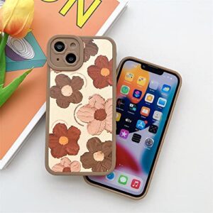 Cute Side Frame Flower Design Phone Case for Apple iPhone 14 Cover Fashion Silicone Protective Cases for Women Girls Compatible with iPhone 14 - Brown