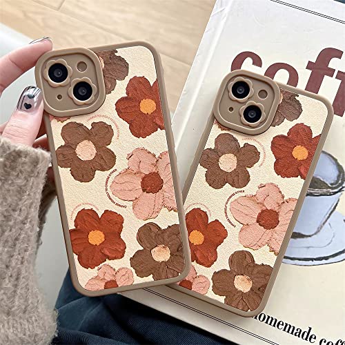 Cute Side Frame Flower Design Phone Case for Apple iPhone 14 Cover Fashion Silicone Protective Cases for Women Girls Compatible with iPhone 14 - Brown