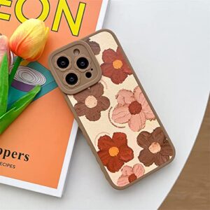 Lovely Flower Camera Side Frame Design Phone Case for iPhone 14 Pro Max Cover Fashion Leather Cute Silicone Protective Cases for Apple 14 Pro Max - Brown