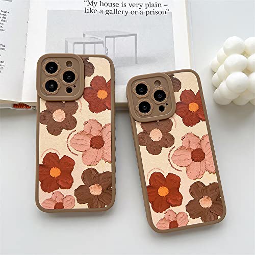 Lovely Flower Camera Side Frame Design Phone Case for iPhone 14 Pro Max Cover Fashion Leather Cute Silicone Protective Cases for Apple 14 Pro Max - Brown