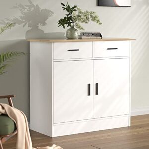 cozy castle kitchen buffet storage cabinet with doors, drawers and flexible shelf, buffet table sideboard for kitchen, entryway, dining room,white