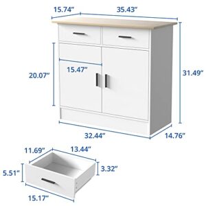 Cozy Castle Kitchen Buffet Storage Cabinet with Doors, Drawers and Flexible Shelf, Buffet Table Sideboard for Kitchen, Entryway, Dining Room,White