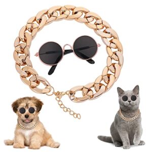 cobee cat sunglasses, retro kitten sunglass with rose gold chain eye uv protection classic small cat glasses cosplay costume for photo props cute pet decorations for birthday party