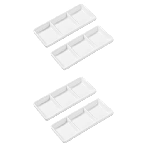 Cabilock Dipping Sauce Plate 4pcs 5Inch 2- Compartment Sauce Dishes Divided Seasoning Dish White Ceramic Appetizer Serving Tray Snack Dishes for Dish Soy Sauce Japanese Prep Dishes