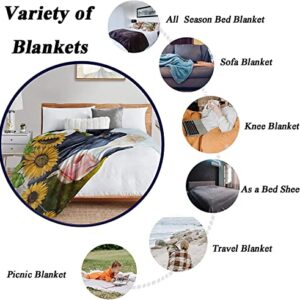 Sunflower Cow Print Flannel Blanket Cute Animal Lightweight Travelling Throw Blanket Super Soft Plush Blankets for Bed Sofa & Gift for Family 50"x60"