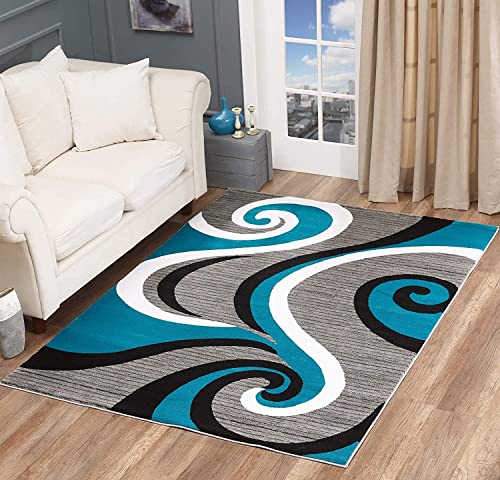 GLORY RUGS Modern 8x10 Area Rug Bedroom & Living Room Carpet with Swirls in Turkaz Grey | Contemporary Dining Accent Sevilla Collection 4817A