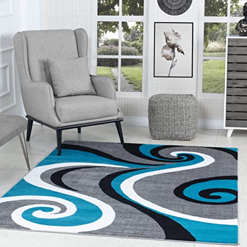 GLORY RUGS Modern 8x10 Area Rug Bedroom & Living Room Carpet with Swirls in Turkaz Grey | Contemporary Dining Accent Sevilla Collection 4817A