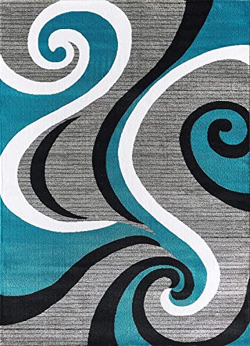 GLORY RUGS Modern 8x10 Area Rug Bedroom & Living Room Carpet with Swirls in Turkaz Grey | Contemporary Dining Accent Sevilla Collection 4817A