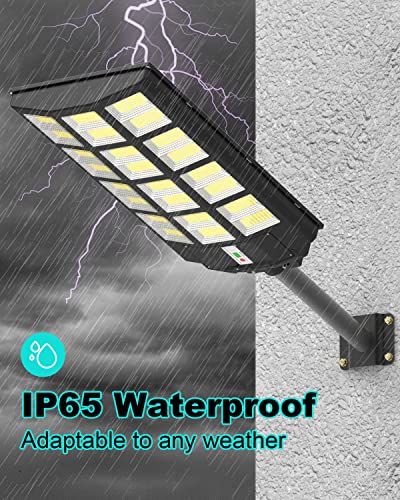 Opkiddle 2 Pack 1200W Solar Powered Street Lights Outdoor Waterproof, 120000 Lumens High Brightness Dusk to Dawn LED Lamp, with Pole, Remote Control, for Yard, Garden, Patio, Stadium, Piazza