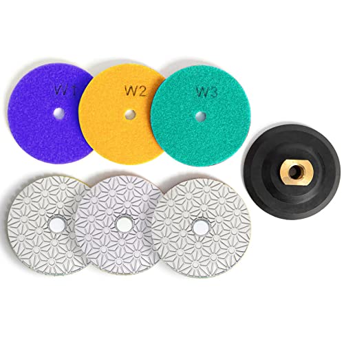 KEEYWOLT 4" Diamond Polishing Pads 3 Step High Efficiency Abrasive Disc for Granite Marble Concrete Flexible Grinding Rubber Backing Pad Included