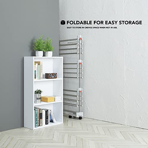 Hulife 3-Tier Foldable Clothes Drying Rack, Stainless Steel, 6 Foldable Trays, 2 Extra Side Wings, Easy Storage (Made in Korea)