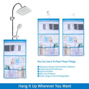 GUMQDD 6 Storage Pockets Hanging Mesh Shower Caddy,Bringing hooks can save bathroom space and fast drying,Ideal for gyms, college dorms, RV bathrooms, travel and pool locker rooms (Blue)