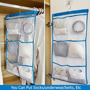 GUMQDD 6 Storage Pockets Hanging Mesh Shower Caddy,Bringing hooks can save bathroom space and fast drying,Ideal for gyms, college dorms, RV bathrooms, travel and pool locker rooms (Blue)