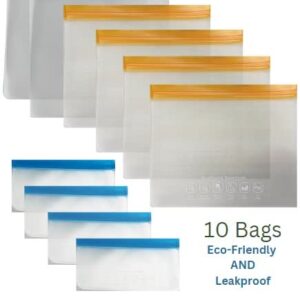 EcoHome Essentials Reusable Food Storage Flat Bags - 10 Pack, BPA Free, Leakproof, Freezer Safe, FDA Food Grade, 2 Gallon+4 Sandwich+4 snack