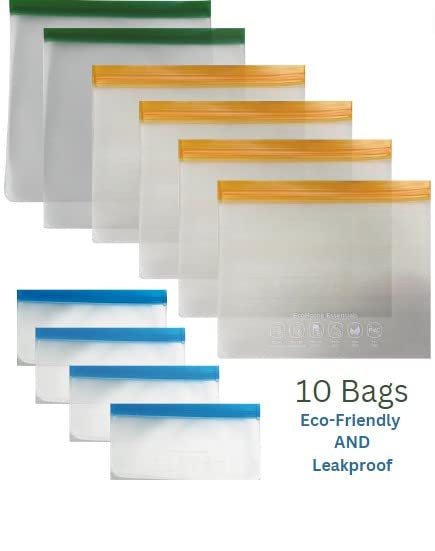 EcoHome Essentials Reusable Food Storage Flat Bags - 10 Pack, BPA Free, Leakproof, Freezer Safe, FDA Food Grade, 2 Gallon+4 Sandwich+4 snack