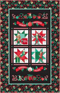 quilt kit - naughty elves - 33" x 52" elf panel wall/lap quilt - top & binding