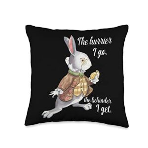 red magnolia lane alice in wonderland white rabbit running late hurrying throw pillow, 16x16, multicolor