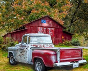 flashphoenix quality sewing fabric - 35 x 44 inch digital fabric panel - david textiles southern vintage barn, truck scene