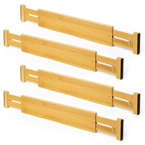 romise drawer dividers, adjustable bamboo drawer organizers, bamboo drawer dividers kitchen organizers (15" - 22"), 4 pack expandable drawer organization separators for dresser,bathroom,bedroom,drawer