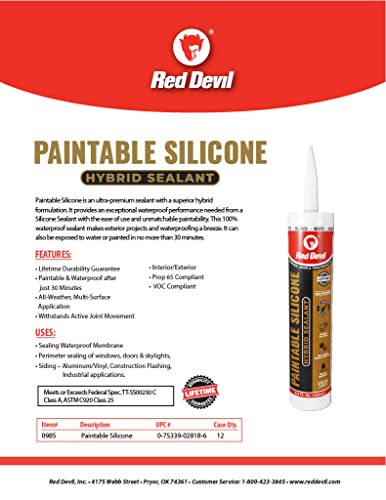 Red Devil 0985 Paintable Silicone Hybrid Sealant, 9 oz., White, 1 Pack