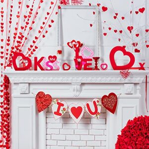 9 Pcs Valentine's Day Decor Wooden Tiered Tray Love Romantic Wooden Signs Happy Valentine's Day Table Decor for Valentines, Shelf, Desk Home Decor and Wedding Party Decoration (Heart)