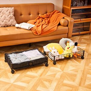 Rula Under Bed Storage with Wheels,Underbed Storage Containers for Bedroom Clothes Shoes Blankets,Under the Bed Shoe Storage Organizer for Bedroom (Black, 2pack)