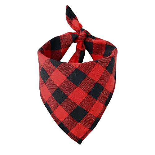 CROWNED BEAUTY Medium Dog Bandana for Small Medium Dogs,Red Black Buffalo Plaid Adjustable Reversible Triangle Holiday Cutton Scarves DB09-M