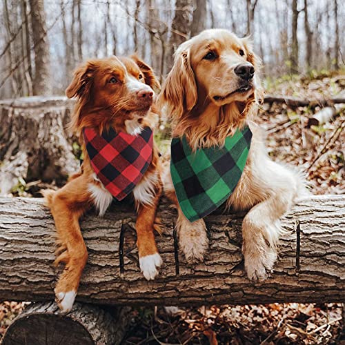 CROWNED BEAUTY Medium Dog Bandana for Small Medium Dogs,Red Black Buffalo Plaid Adjustable Reversible Triangle Holiday Cutton Scarves DB09-M