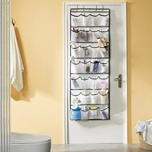 YOUDENOVA 28 Extra Large Mesh Pocket Over-The-Door Shoe Organizer - Closet Space Saver with 4 Metal Hooks for Sneakers, High Heels and Slippers - Fits Behind Doors - White