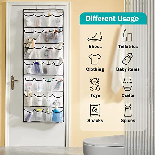 YOUDENOVA 28 Extra Large Mesh Pocket Over-The-Door Shoe Organizer - Closet Space Saver with 4 Metal Hooks for Sneakers, High Heels and Slippers - Fits Behind Doors - White