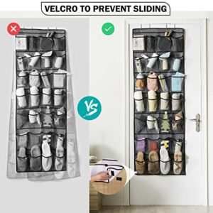 YOUDENOVA 28 Extra Large Mesh Pocket Over-The-Door Shoe Organizer - Closet Space Saver with 4 Metal Hooks for Sneakers, High Heels and Slippers - Fits Behind Doors - White