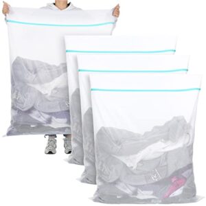 4 pieces extra large mesh laundry bags 44 in x 36 in oversize laundry bag for washing machine heavy duty net washing bags with zipper for big clothes household bed sheet travel storage organize bag