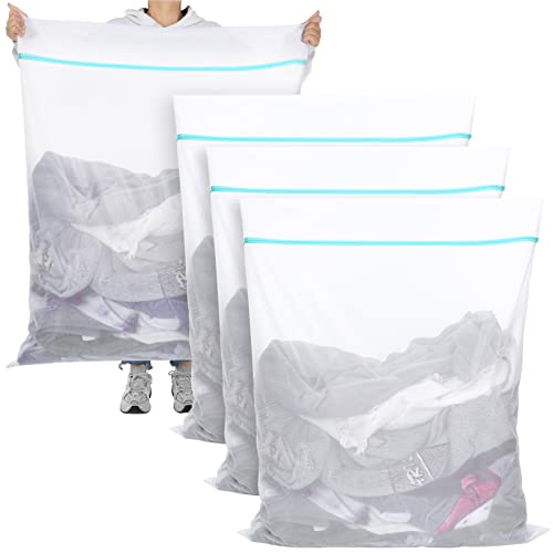 4 Pieces Extra Large Mesh Laundry Bags 44 In x 36 In Oversize Laundry Bag for Washing Machine Heavy Duty Net Washing Bags with Zipper for Big Clothes Household Bed Sheet Travel Storage Organize Bag