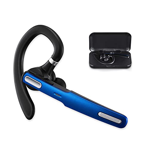 Bluetooth Headset, Wireless Bluetooth Earpiece V5.0 Hi-Fi Stereo Lightweight Headphones Hands-free Earphones with Noise Cancellation Microphone for Cellphones, Business Office/ Work Out/Trucker (Blue)