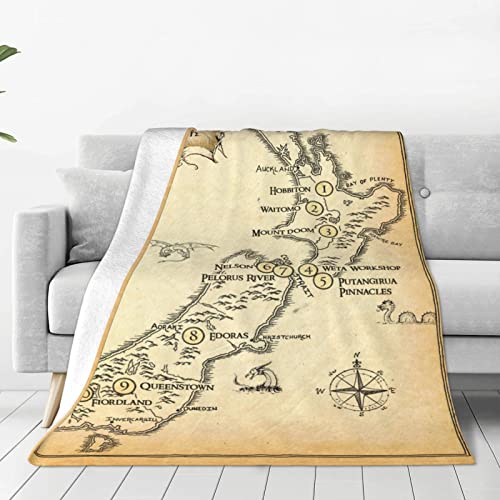 Blanket Middle Vintage Map Flannel Throw Blankets Super Soft Warm Lightweight Fuzzy Blanket for Couch Bed Travel All Season 60"x50"