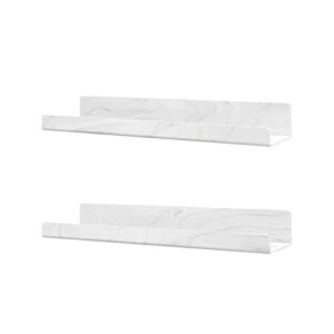 uak wall shelf 15" marble floating wall ledge shelf, clear arcylic wall mounted display storage bookshelf for bedroom, living room, bathroom, kitchen(15 inch 2pack)