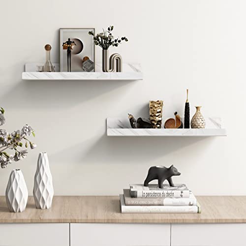 UAK Wall Shelf 15" Marble Floating Wall Ledge Shelf, Clear Arcylic Wall Mounted Display Storage Bookshelf for Bedroom, Living Room, Bathroom, Kitchen(15 Inch 2Pack)