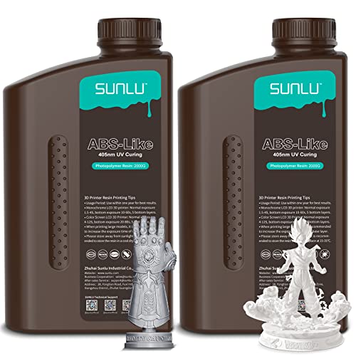 SUNLU 2 KG*2 Bottles ABS-Like 3D Printer Resin, 405nm UV Curing Photopolymer Rapid 3D Resin for 4K 8K LCD/DLP/SLA 3D Printers, Non-Brittle & High Precision & Low Shrinkage, 2000g*2, Grey& White