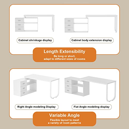 FUFU&GAGA Large L-Shaped 55.1" Office Desk with 41.3" File Cabinet, Corner Computer Desk with 3 Drawers & 2 Shelves, Workstation Executive Desk with Storage Shelf for Home Office - White