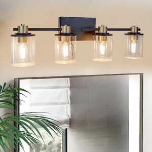 bulbeats 4-light gold bathroom light fixtures, bathroom vanity light fixtures over mirror, gold bathroom light fixtures with glass shade for bathroom livingroom kitchen hallway cabinet porch…