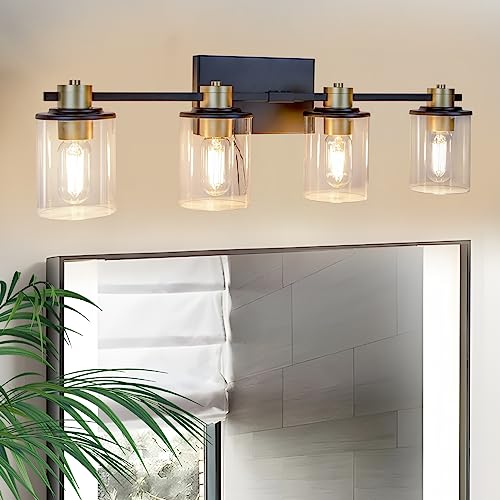 bulbeats 4-Light Gold Bathroom Light Fixtures, Bathroom Vanity Light Fixtures Over Mirror, Gold Bathroom Light Fixtures with Glass Shade for Bathroom Livingroom Kitchen Hallway Cabinet Porch…