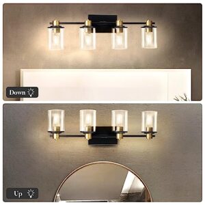 bulbeats 4-Light Gold Bathroom Light Fixtures, Bathroom Vanity Light Fixtures Over Mirror, Gold Bathroom Light Fixtures with Glass Shade for Bathroom Livingroom Kitchen Hallway Cabinet Porch…