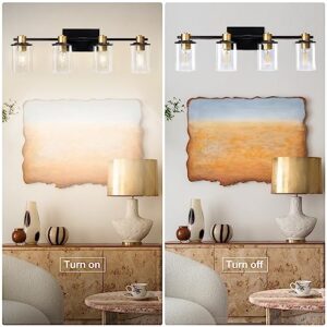 bulbeats 4-Light Gold Bathroom Light Fixtures, Bathroom Vanity Light Fixtures Over Mirror, Gold Bathroom Light Fixtures with Glass Shade for Bathroom Livingroom Kitchen Hallway Cabinet Porch…