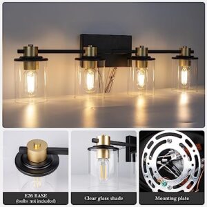 bulbeats 4-Light Gold Bathroom Light Fixtures, Bathroom Vanity Light Fixtures Over Mirror, Gold Bathroom Light Fixtures with Glass Shade for Bathroom Livingroom Kitchen Hallway Cabinet Porch…