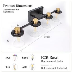 bulbeats 4-Light Gold Bathroom Light Fixtures, Bathroom Vanity Light Fixtures Over Mirror, Gold Bathroom Light Fixtures with Glass Shade for Bathroom Livingroom Kitchen Hallway Cabinet Porch…