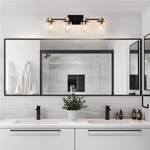 bulbeats 4-Light Gold Bathroom Light Fixtures, Bathroom Vanity Light Fixtures Over Mirror, Gold Bathroom Light Fixtures with Glass Shade for Bathroom Livingroom Kitchen Hallway Cabinet Porch…