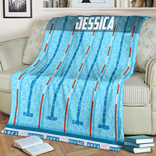 OhaPrints Custom Swimming Swim Pool Gift for Swimmers Personalized Name Soft Sherpa Throw Blankets Cozy Fuzzy Fleece Throws for Tv Sofa Couch Comfy Fluffy Blanket 30X40 50X60 60X80