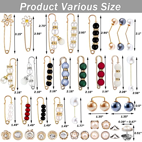 35 Pcs Pearl Brooch, Sweater Shawl Hat Clip Neckline Pins Double Faux Pearl Brooches for Women Girls Fashion Cover Up Buttons Clothing Dresses Decoration Accessories Pant Waist Tightener Safety Pins